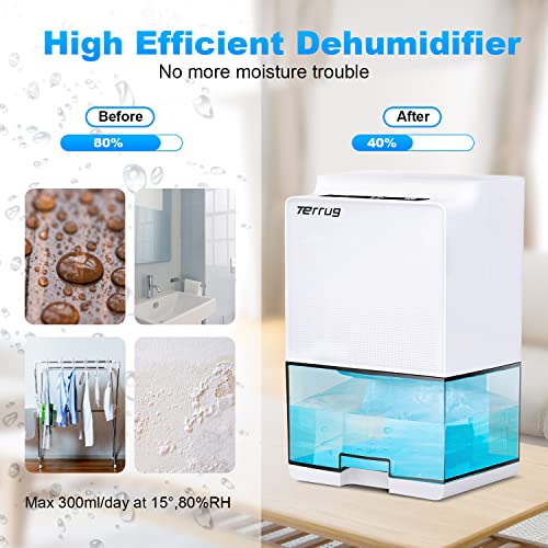 Terrug 320 Sq. Ft Dehumidifier 1000ml 35oz Portable Ultra-Quiet Effective Dehumidifiers with Auto-Off, Colorful Night Lights and Defrost Function for Room (up to 320 Sq. Ft), Closet, Bedroom, Cabinet and Bathroom