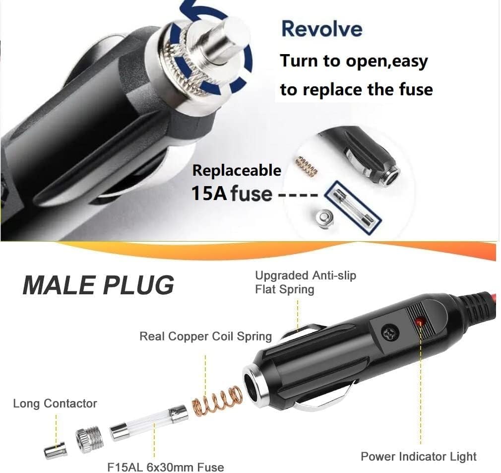 MJPOWER 12V/24V Car Charger Cable for Jackery Explorer 700 Plus /1000 Plus /2000 Plus /3000 Pro Portable Power Station Jackery E700 Plus E2000 Plus E1000Plus E3000 Pro Solar Generator DC Power Cord