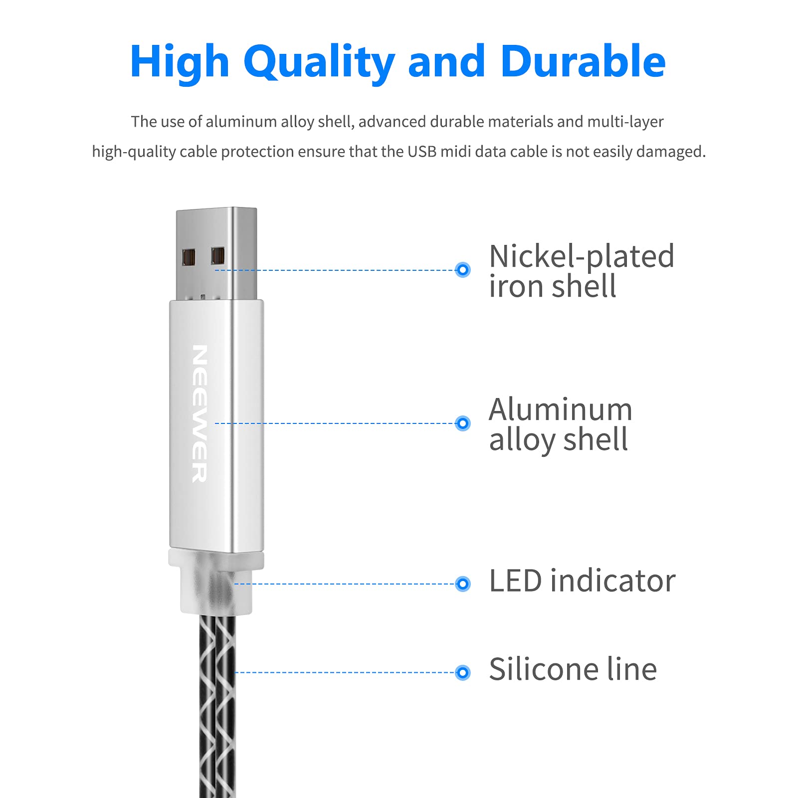Neewer MIDI Cable, 5-Pin MIDI to USB Cable, MIDI Interface in-Out to USB Converter MIDI Adapter with Indicator for Piano Keyboard to PC Mac Laptop
