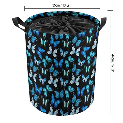 Watercolor Butterfly Laundry Basket Round Collapsible Storage Bin with Drawstring and Handle for Bedroom Bathroom Toys Room 17.3" X 13.8"