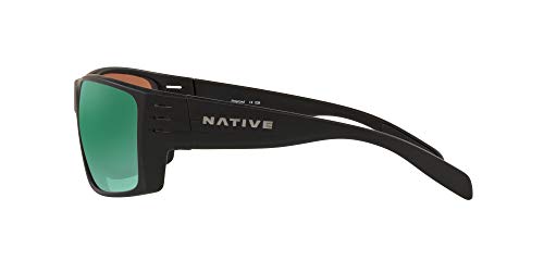 Native Eyewear Griz Polarized Rectangular Sunglasses, Matte Black/Green Reflex, 66 mm