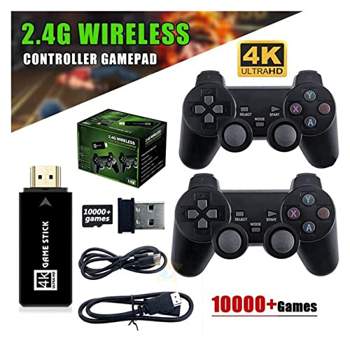 TOBAYA Gift Plug & Play Games Consoles Video Game Sticks Console 2.4G Double Wireless Controller Game Stick 4K 10000 Games 64GB Retro Games for PS1 GBA Christmas GIF