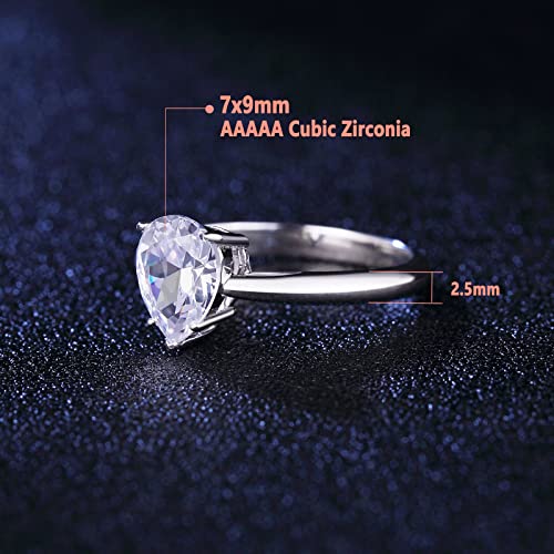 SHELOVES Solitaire Engagement Rings for Women Pear Cut CZ 925 Sterling Silver Wedding Bands Promise Rings Sz 7