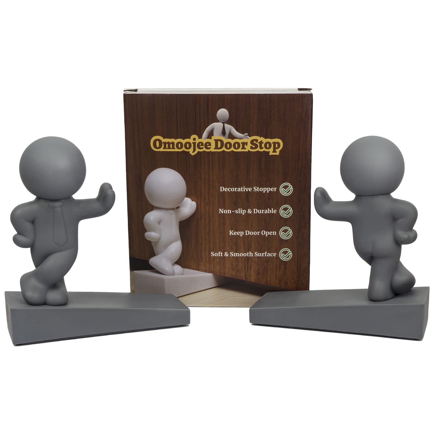 Omoojee Decorative Door Stopper, 2 Pack, Effective to Hold Your Door Open,Cute Door Wedge for Home and Office, Gray(Patented)