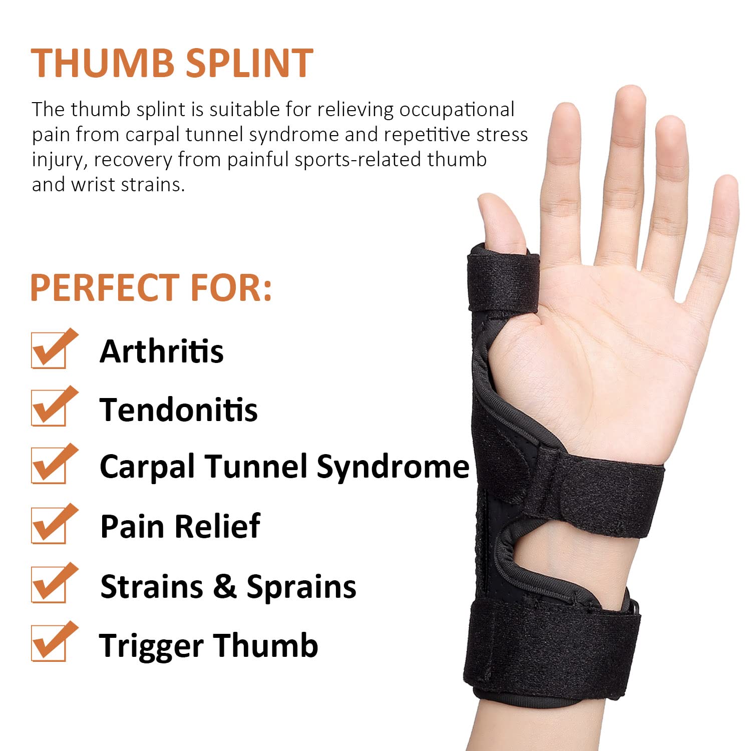 Scurnhau Thumb Brace, Thumb Spica Splint, Thumb Wrist Stabilizer Pain Relief for Arthritis, Tendonitis, BlackBerry Thumb, Trigger Thumb, Sprained, Carpal Tunnel Supporting, Fits Left or Right Hand