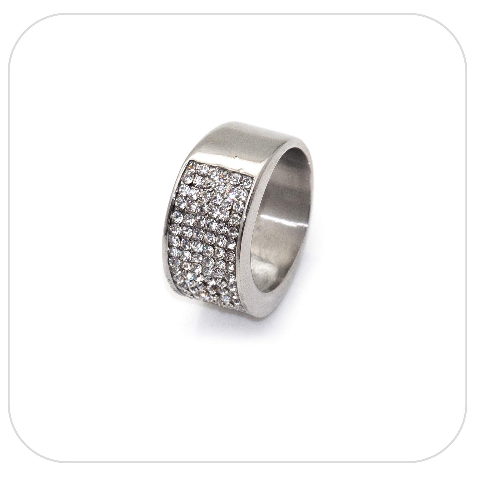 Nsitbbuery Hip Hop Crystal Jewelry Stainless Steel Band Ring