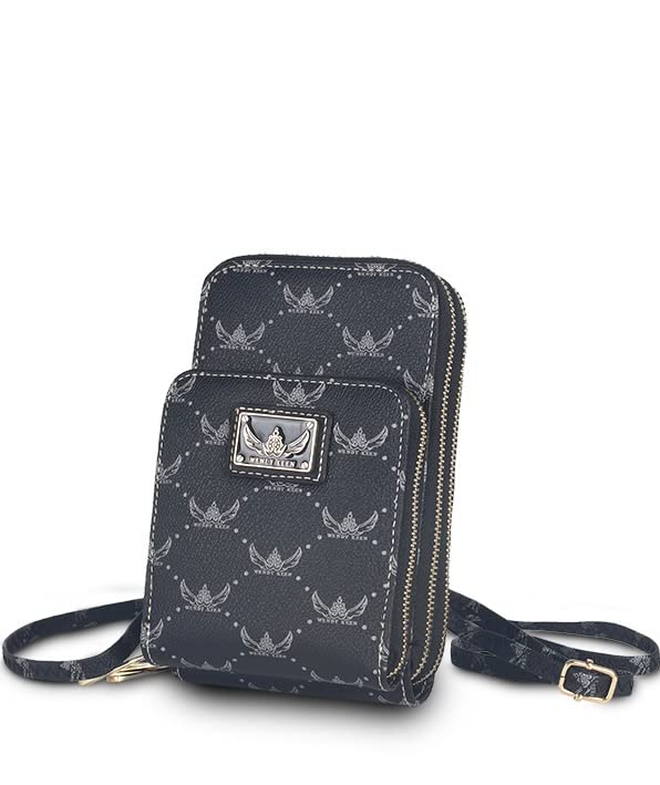 Wendy Keen Monogram Small Cellphone Crossbody Bag for Phone, Money, Wallet with Credit Card Slots (Black)