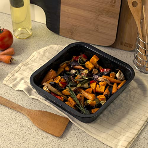 Russell Hobbs BW000751AMZ Romano 26 cm Square Roasting Pan, Enamel Baking Tray, Oven Tin, Easy-to-Clean, Vitreous Enamel Coating, Oven and Dishwasher Safe, 2 Year Guarantee, Black