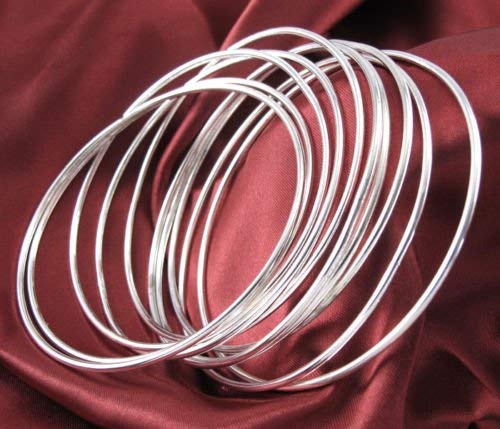 Metmejiao Classic 6pcs Lots 925 Silver Thin Round Stackable Polished Bangle Bracelet with Fresh Simple Style Bracelet Cuff Bangle