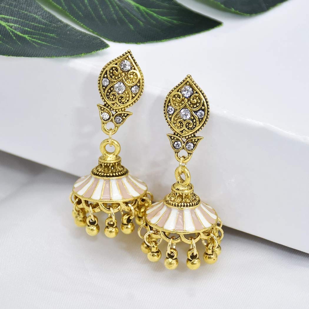 NSLS Gypsy Indian Bell Dangle Earrings Set Retro 4pair/set Round Bell Tassel Hollow Jhumka Earrings for Women(Red)