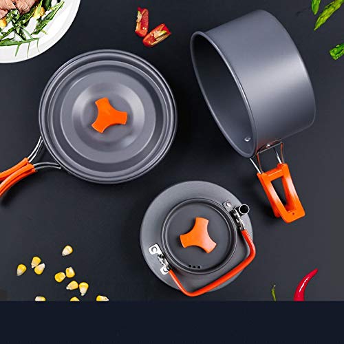 SHZBCDN Three-Piece Suit 2-3 People Outdoor Camping Portable Cooking Cookware Sets Frying Pan 1.1L Kettle 2.0L Pot