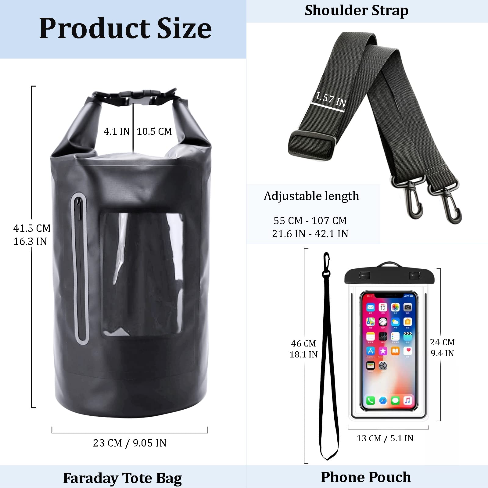 Waterproof Dry Bag 15L, Faraday Bags With Phone Pouch, Faraday Cage for Laptops & Tablets & Car Keys, Signal Shield Pouch, Prevents Hacking,Tracking,NFC/WiFi