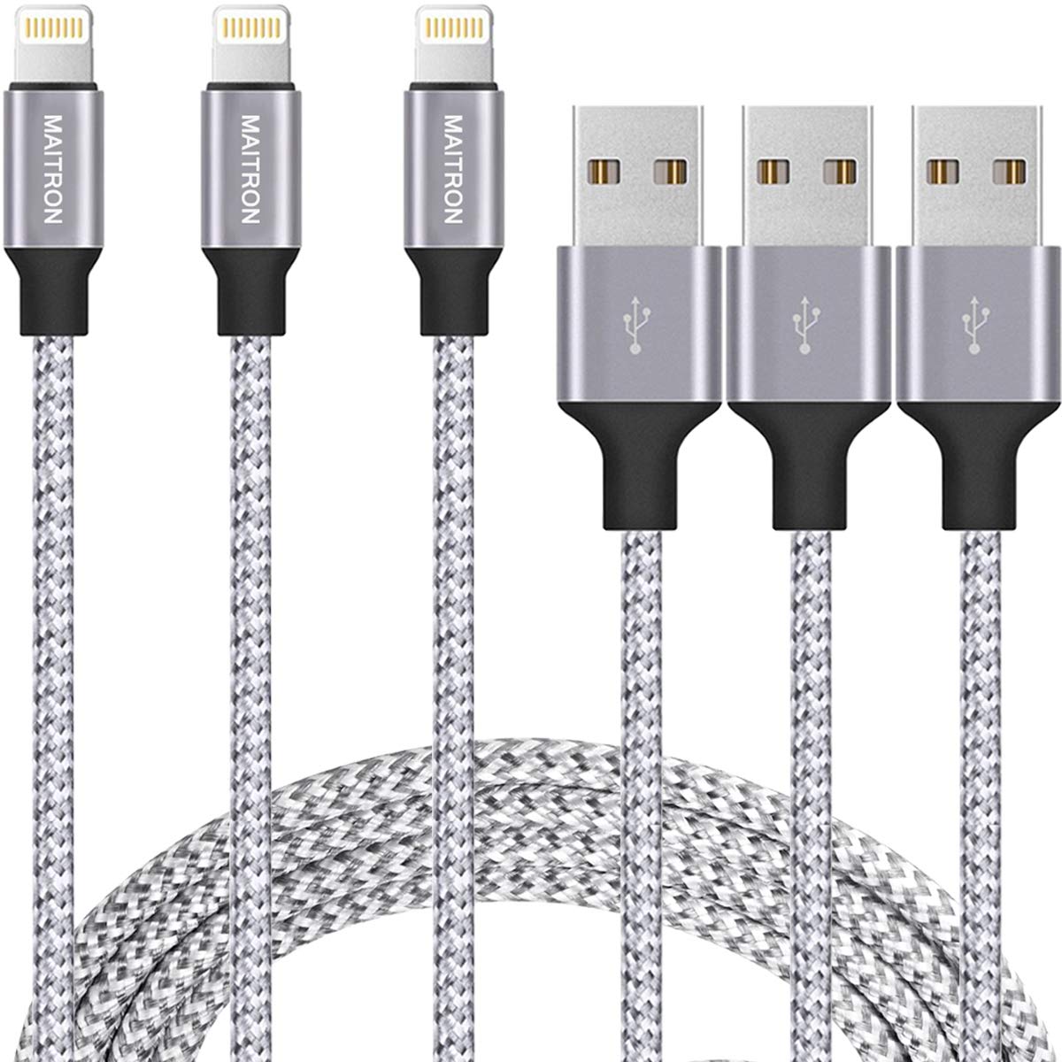Maitron iPhone Charger, Lightning Cable 3PACK 6FT Nylon Braided USB Charging Cable High Speed Connector Data Sync Transfer Cord Compatible with iPhone 13/12/11/Xs Max/X/8/7/Plus/6S/6/SE/5S iPad