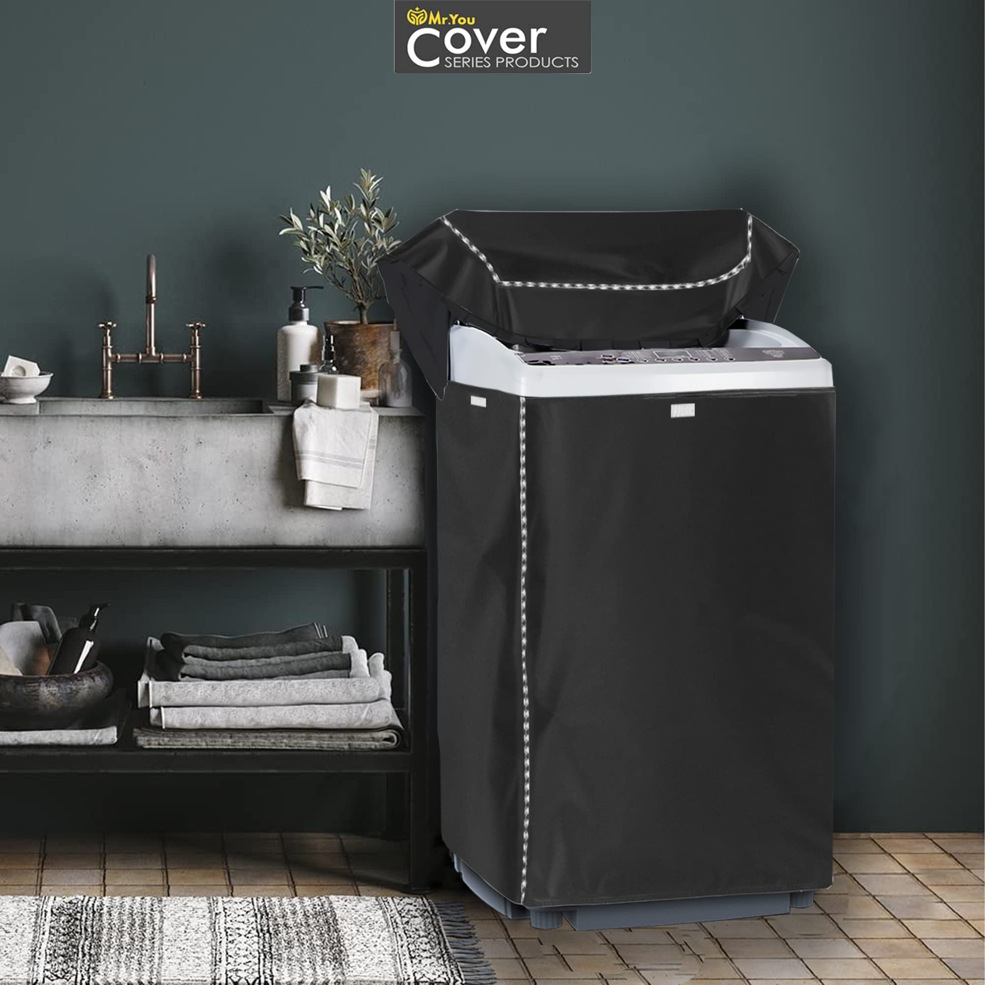 Portable Washing Machine Cover,Top Load Washer Dryer Cover,Waterproof Full-Automatic/Wheel Washing Machine Cover(20"20"34"inches,Black)