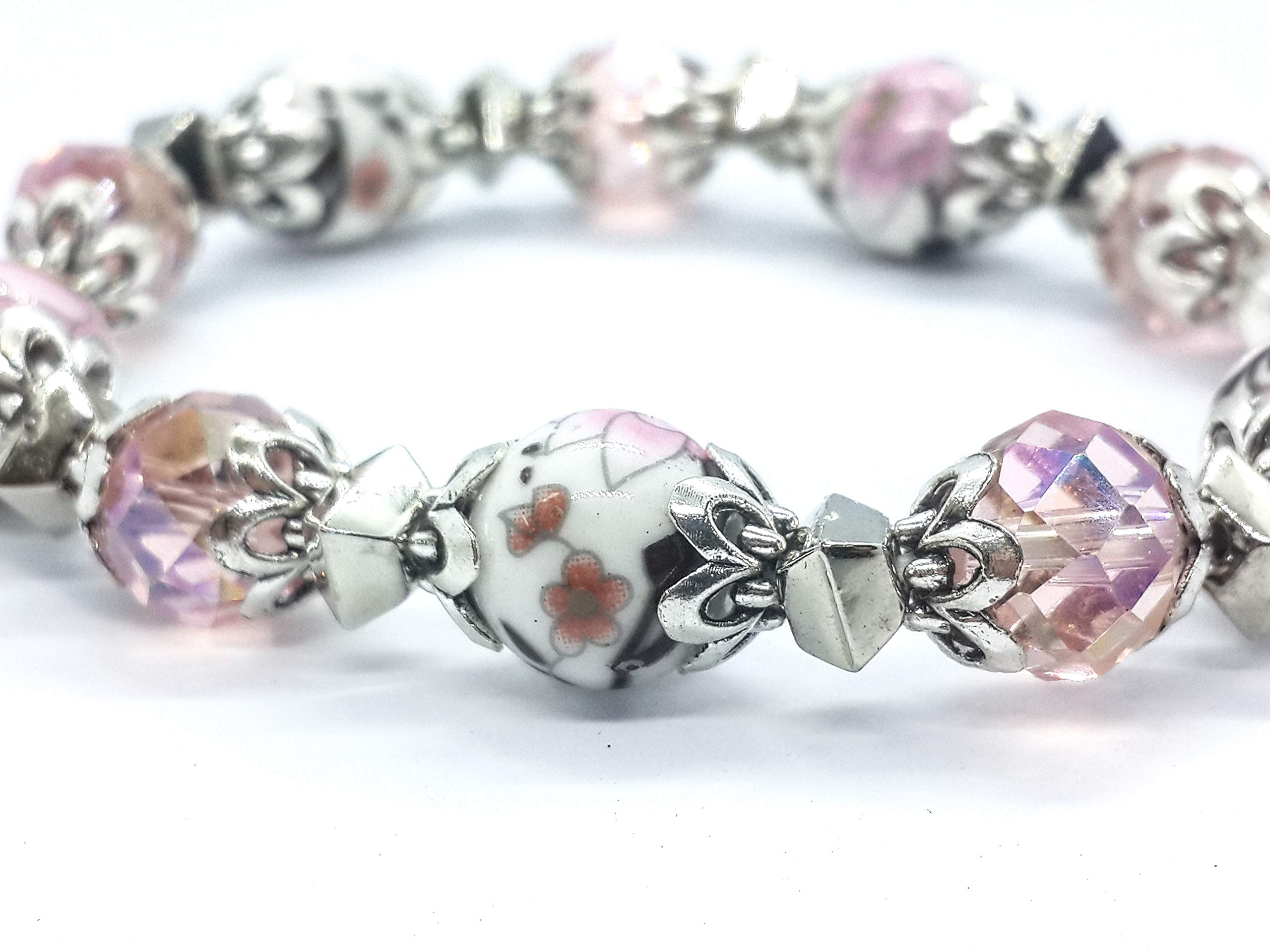 Nazareth Store Religious Cross Bracelet Christian Classic Beaded Bangle with Pink Crystal Beads Sacred Gift for Women & Men