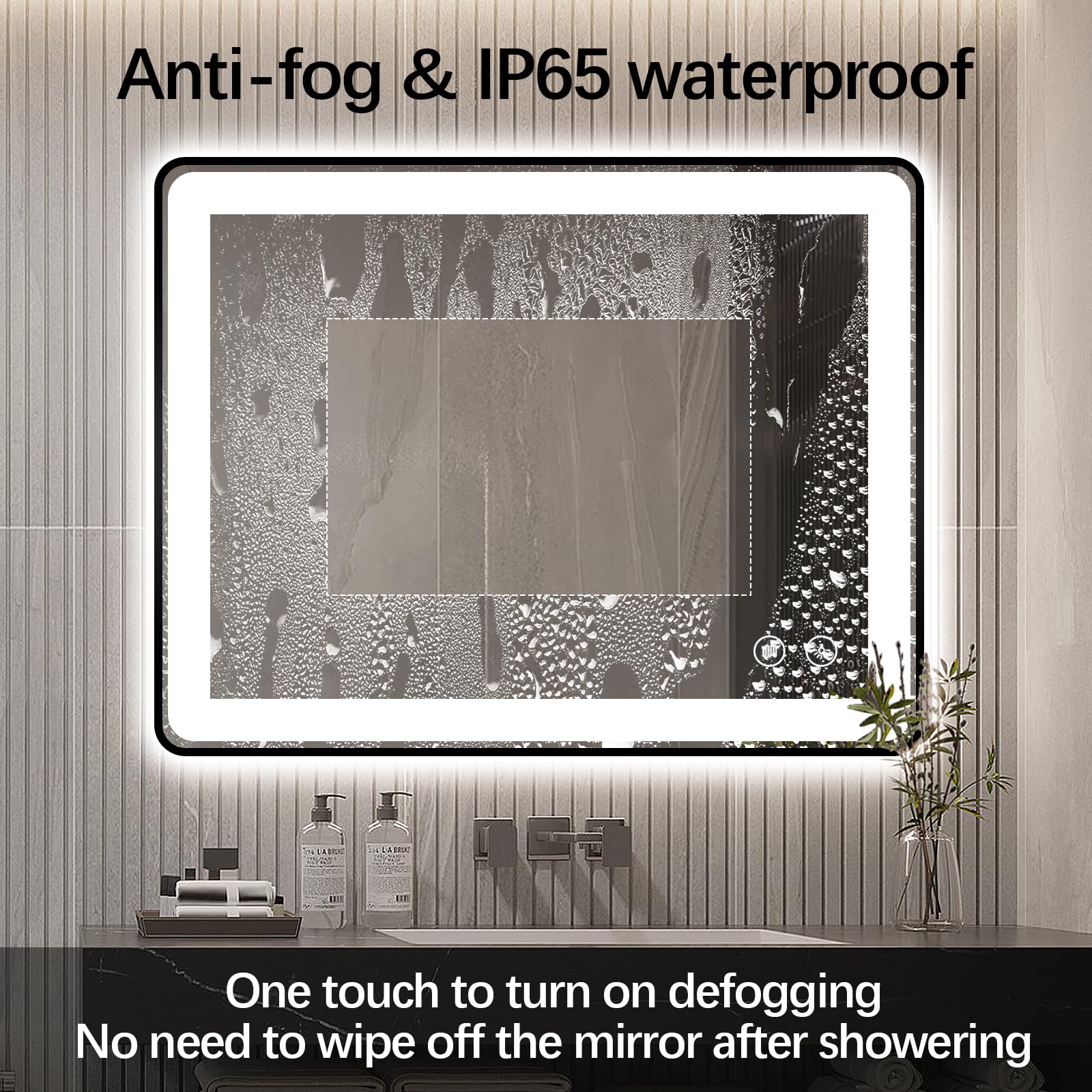 Niccy LED Bathroom Mirror, 30"x22" Rectangle Wall Mounted Vanity Mirrors with Metal Frame, Anti Fog Dimmable Smart Mirror for Bathroom/Bedroom/Livingroom/Entryway(Horizontal or Vertical),Black
