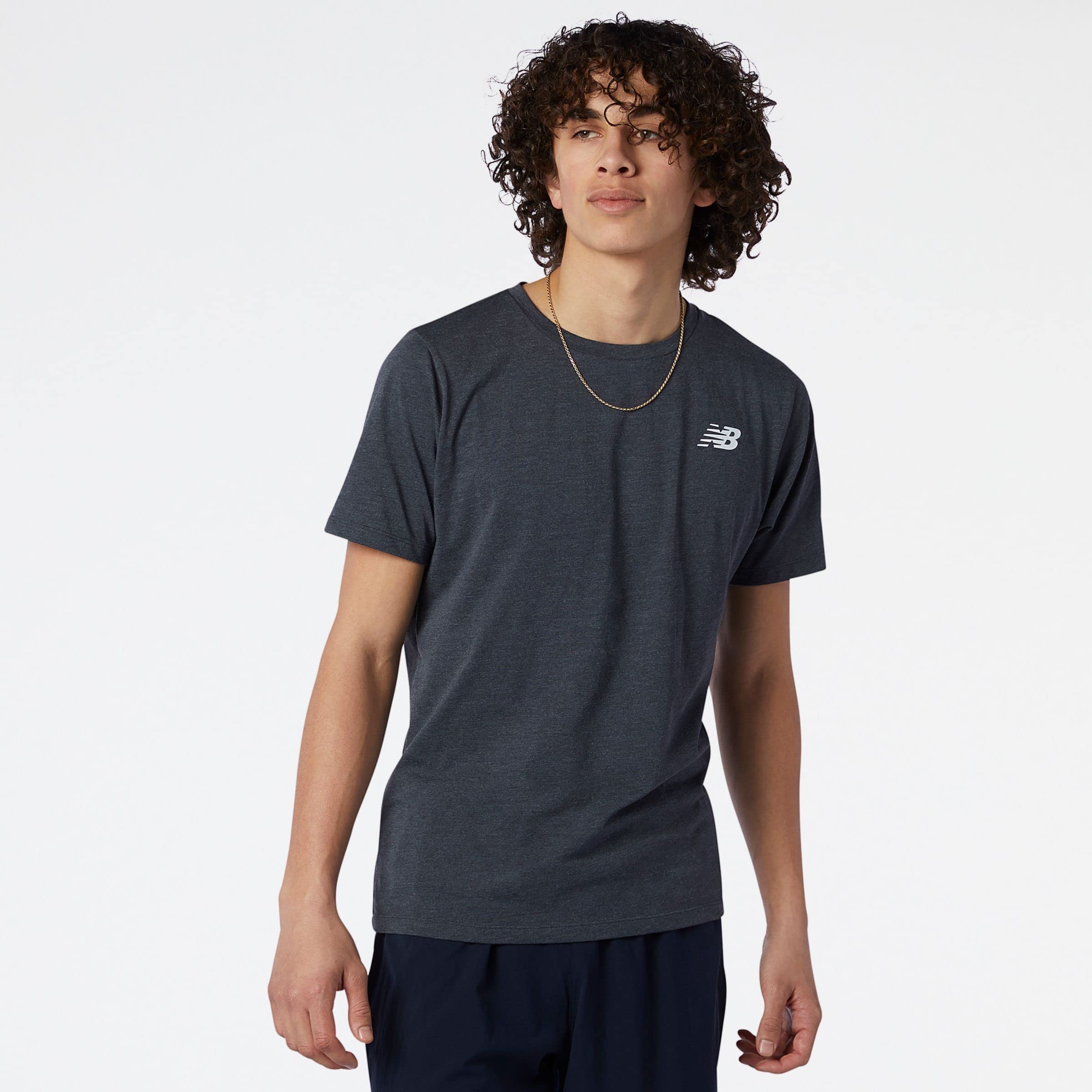 New Balance Men's Heather Tech Short Sleeve, Black Heather , Medium