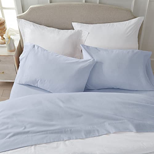 Market & Place 100% Turkish Cotton Flannel Sheet Set | 4 Piece Deep Pocket Solid Cozy Winter Bed Sheets | Double Brushed for Extra Softness & Comfort | Chalet Collection (Full, Light Blue)