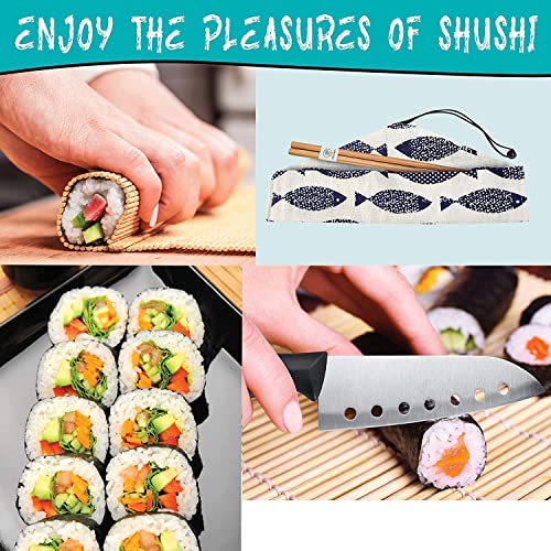 Sushi Making Kit, 22 Pcs Pro Sushi Kit Includes Bazooka Roller, Bamboo Mats, Avocado Knife, Sushi Knife, Chopsticks, Sauce Dishes, Rice Spreader & More All-in-One DIY Sushi Gift