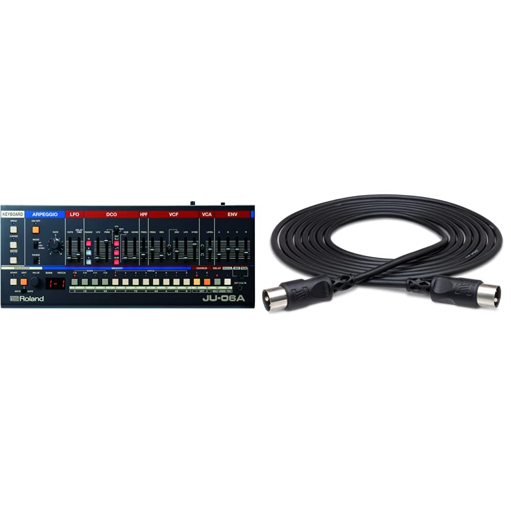 Roland JU-06A Sound Module with 8 Patches + 8 Banks and Hosa MID-315BK 5-Pin DIN to 5-Pin DIN MIDI Cable, 15 Feet