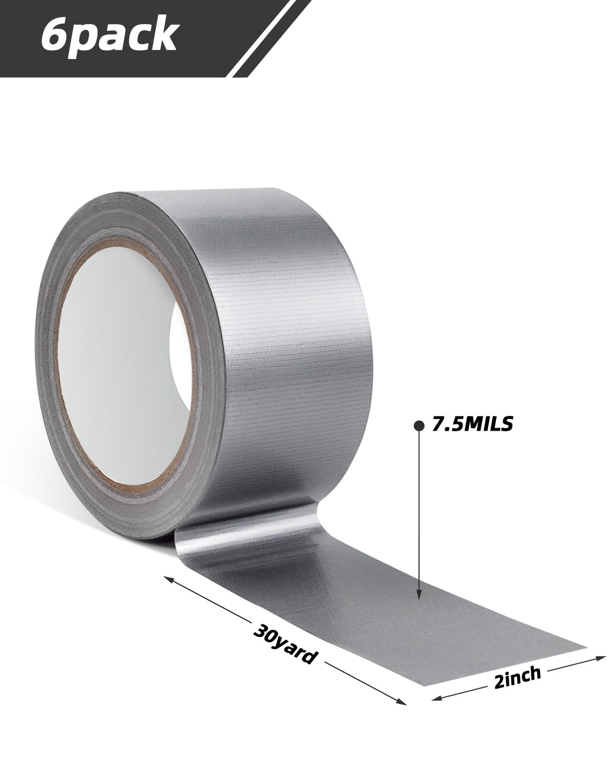 WeLiu Silver Duct Tape 2in x 30Yards 6-Pack Heavy Duty Duct Tape Flexible No Residue Strong Waterproof Tear by Hand Indoor & Outdoor Use