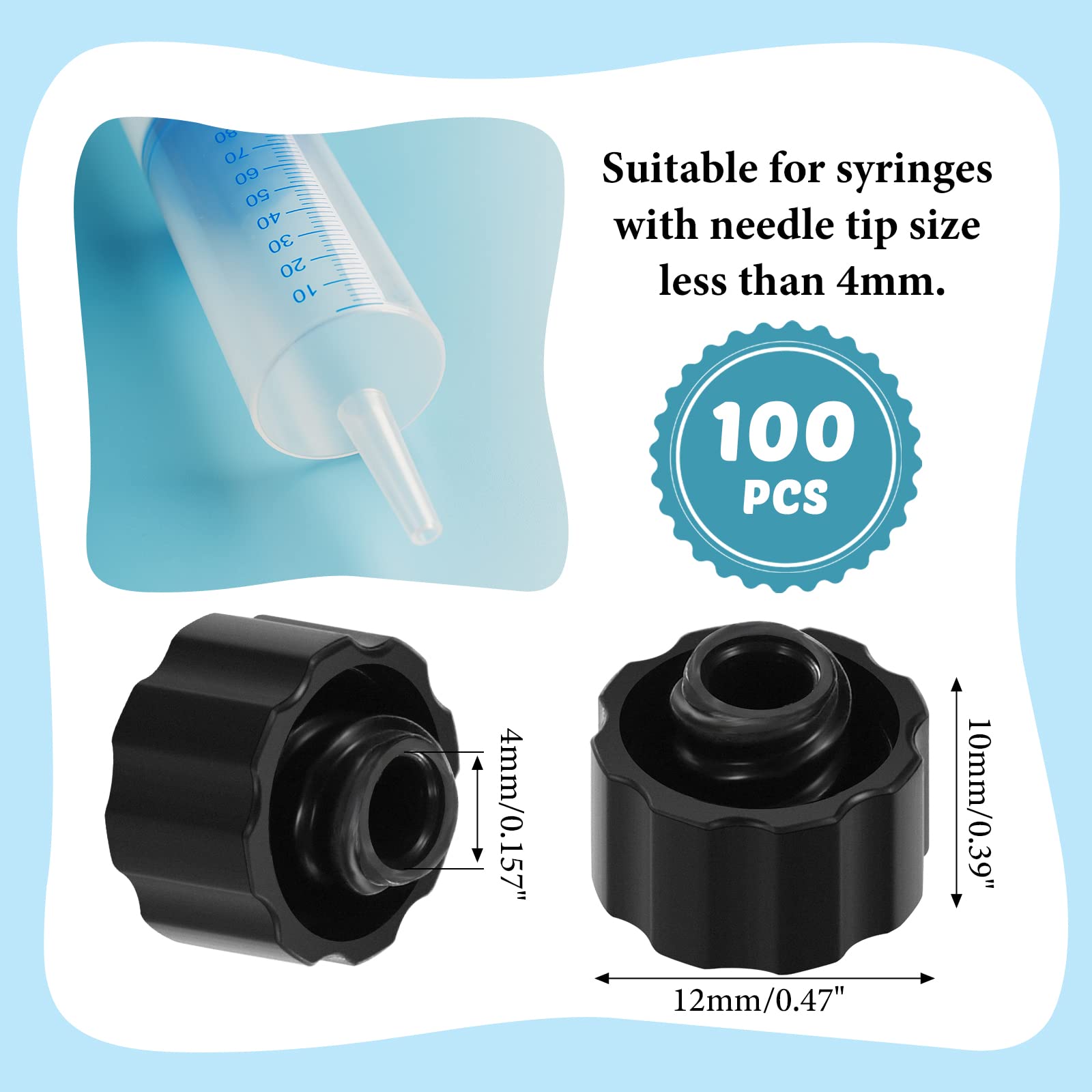 Yinkin 100 Pcs Syringe Tip Caps No Needle Connector Feeding Tube Supplies for Lab Dispensing Feeding, Black