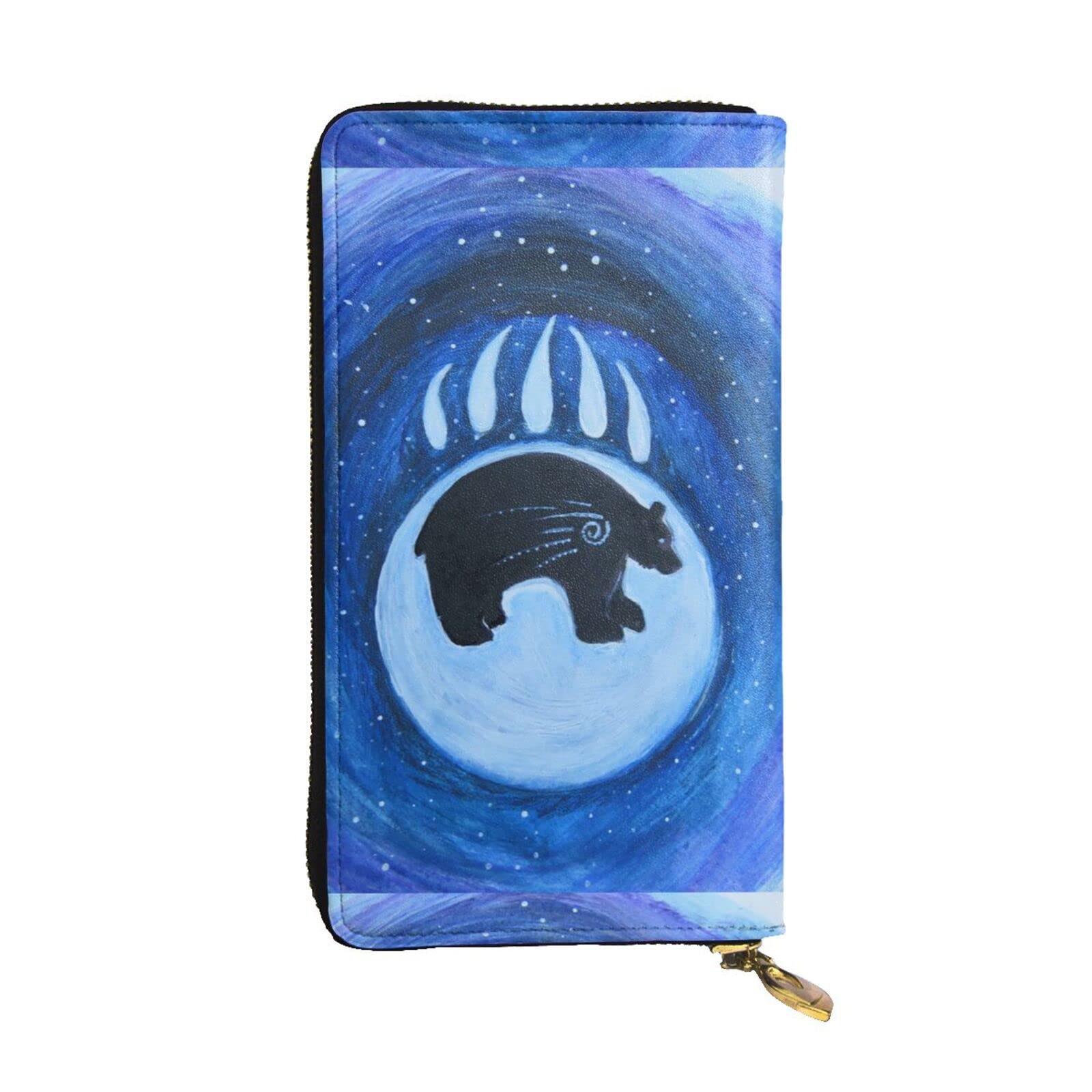 Women Zip Around Long Wallet Bear Clan Native American Printed Credit Card Holder Purse