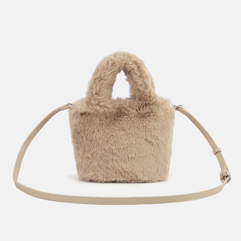 Women's Plush Handbag Long Strap Furry Crossbodybag Large Cute Y2K Fluffy Purse Khaki