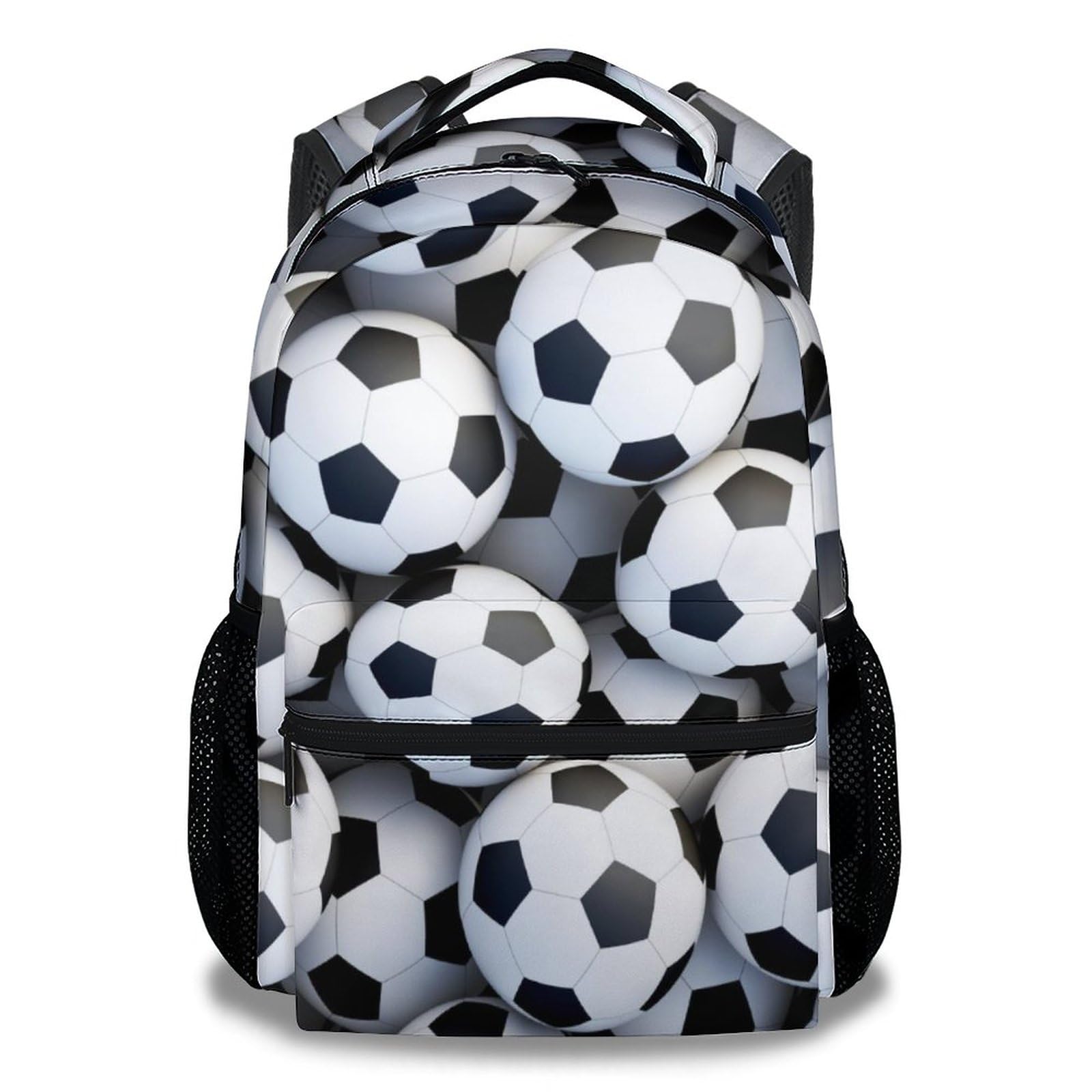 NICEFORNICE Soccer Backpacks Kids, 16 Inch Cute Backpack for School, White Lightweight Bookbag for Boys