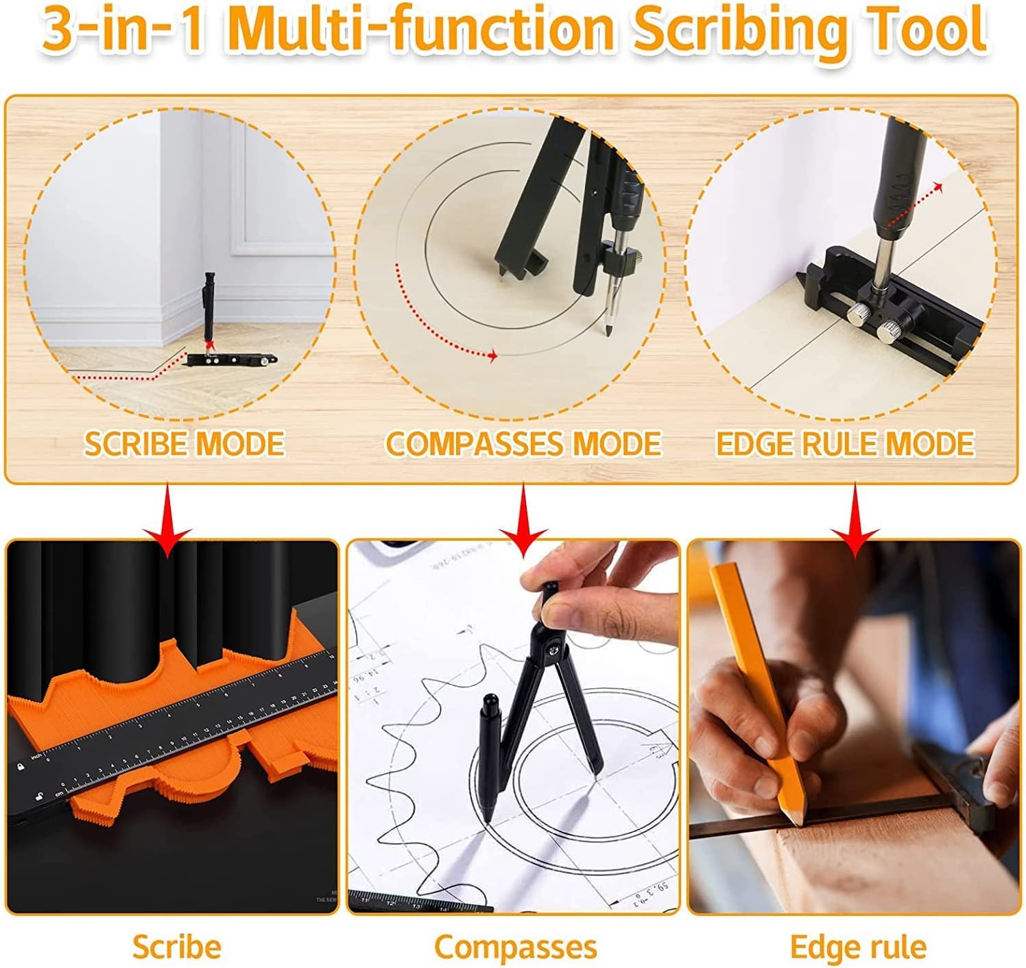 Versatile Scribing Tool, Scribing Tool with Deep Hole Carpenter Tracer Pencil for Woodworking Scribing Tool Wood Scribing Tool Construction Floor Corner Measurement tool