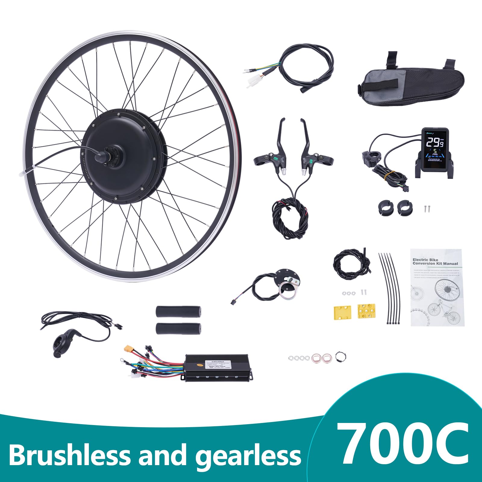 MANULOOT 700C Ebike Conversion Kit E-Bike Rear Wheel Conversion Kit, 48V 1000W Rear Wheel Electric Bike Conversion Kit with LED Display, Brushless Gearless Hub Motor Kit| US Stock
