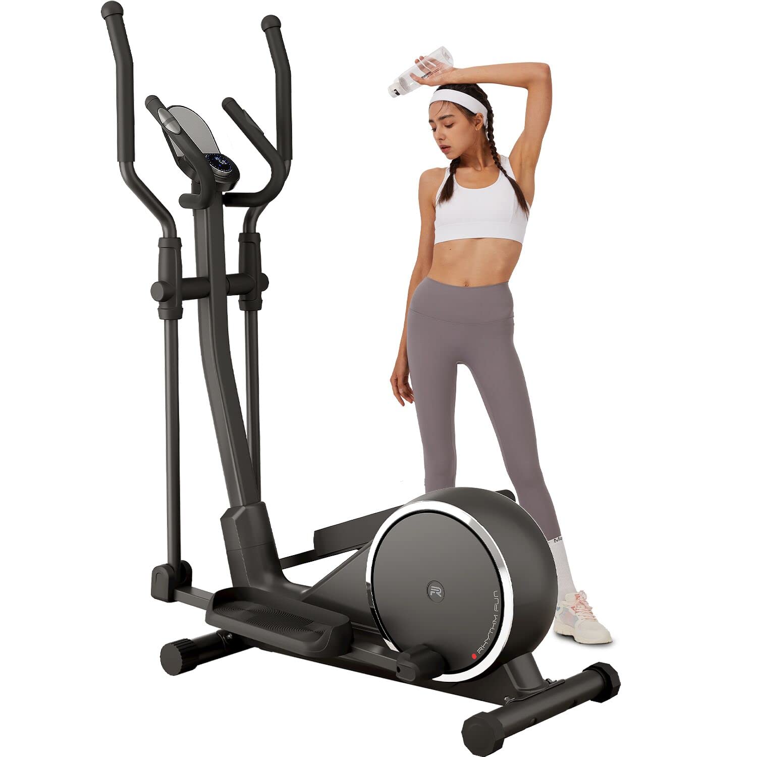 RHYTHM FUN Elliptical Training Machine, Stepping Elliptical Machine for Home Use Magnetic Cross Trainer Machine 16 Resistance Mini Compact Elliptical Trainer with Smart LED Display Workout APP