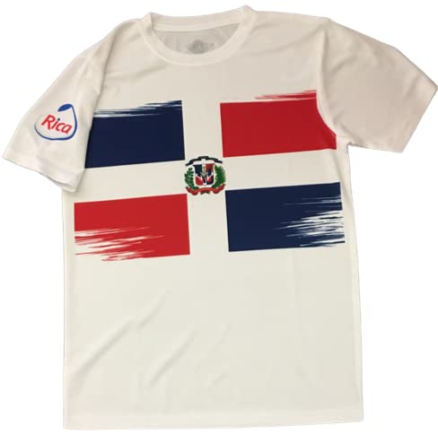 RICA White DRI FIT T-Shirt with Dominican Flag Logo | Medium |