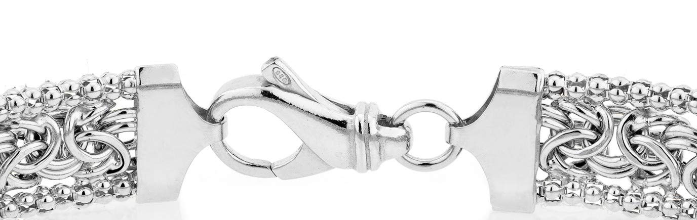 Miabella Italian 925 Sterling Silver Byzantine Beaded Mesh Link Chain Bracelet for Women, 925 Handmade in Italy (Length 7.00 Inch (Small))