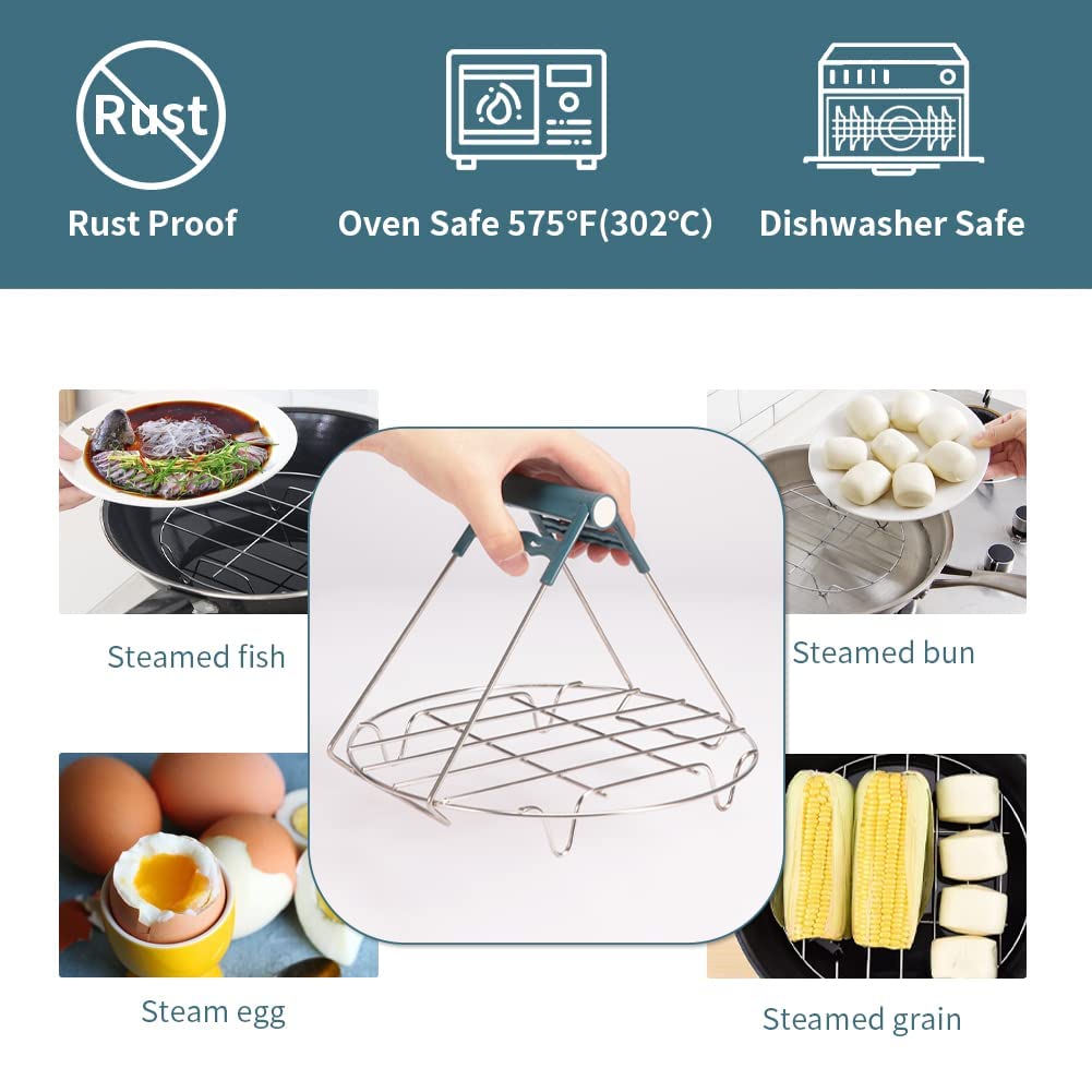 Round Cooling Rack - 3 Pack Steamer Racks Set - Stainless Steel Circle Roasting Rack, 3 Pcs (8" & 9" & 10") Steaming Cake Pot Rack with Hot Dish Plate Clip for Baking Cooking Grilling Wire Rack