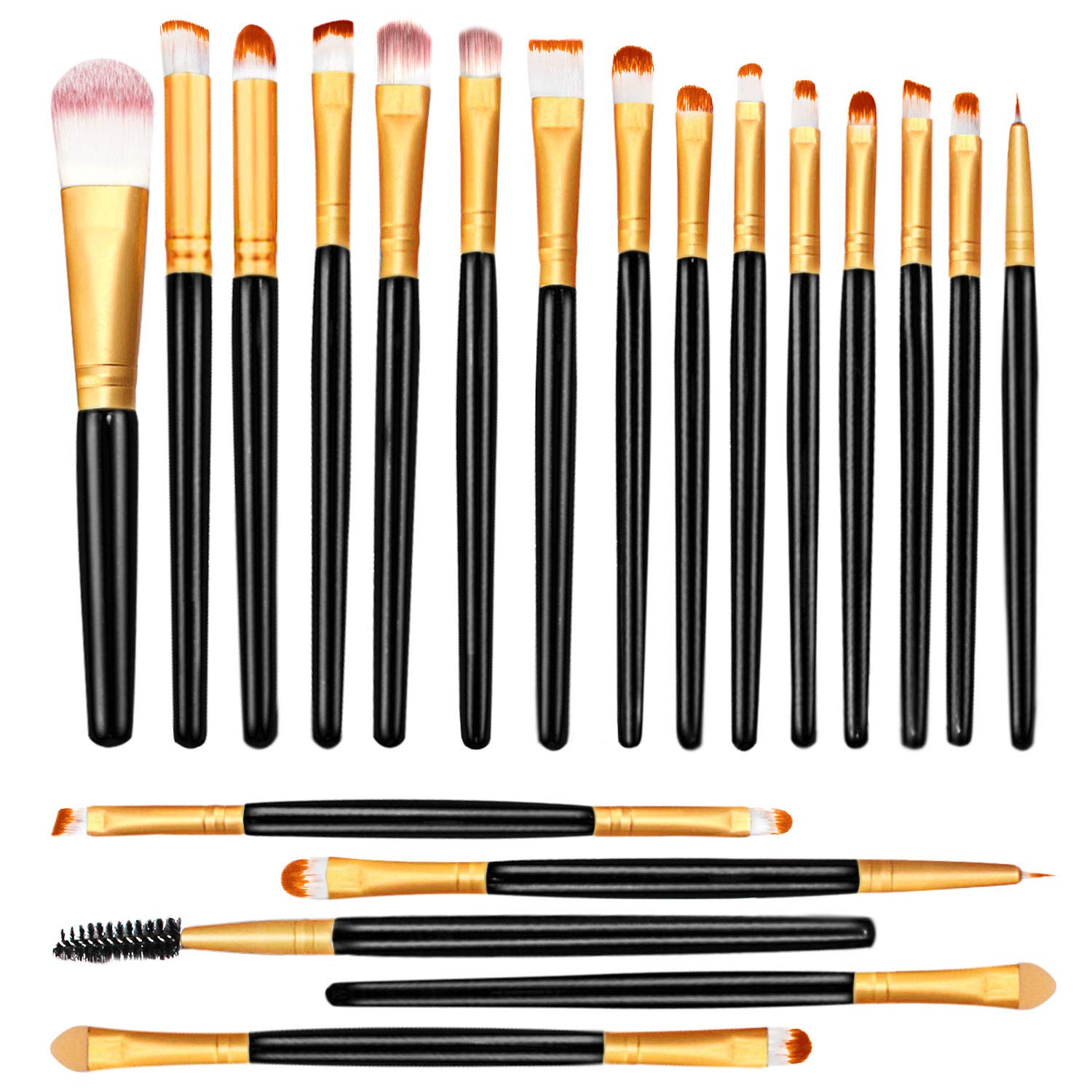 NICEMOVIC 20 Pcs Makeup Brush Set, Powder Foundation Eyeshadow Eyeliner Lip Cosmetic Brushes Make-up Toiletry Kit (Black & Gold) Ideal for Pro & Daily Use