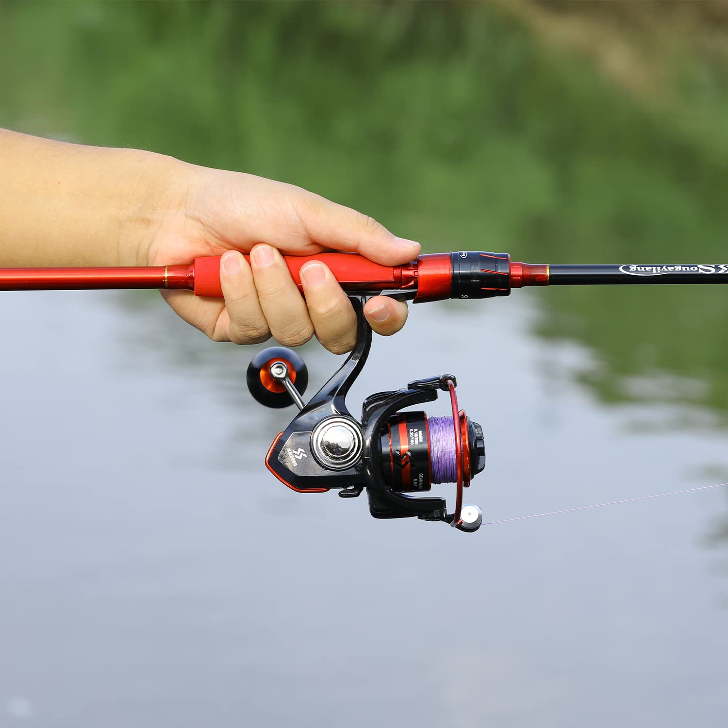 Sougayilang Fishing Rod Two Pieces,Sensitive Graphite Spinning Pole with Stainless Guide Rings and Comfortable Handle for Travel Saltwater Freshwater (S2.1)