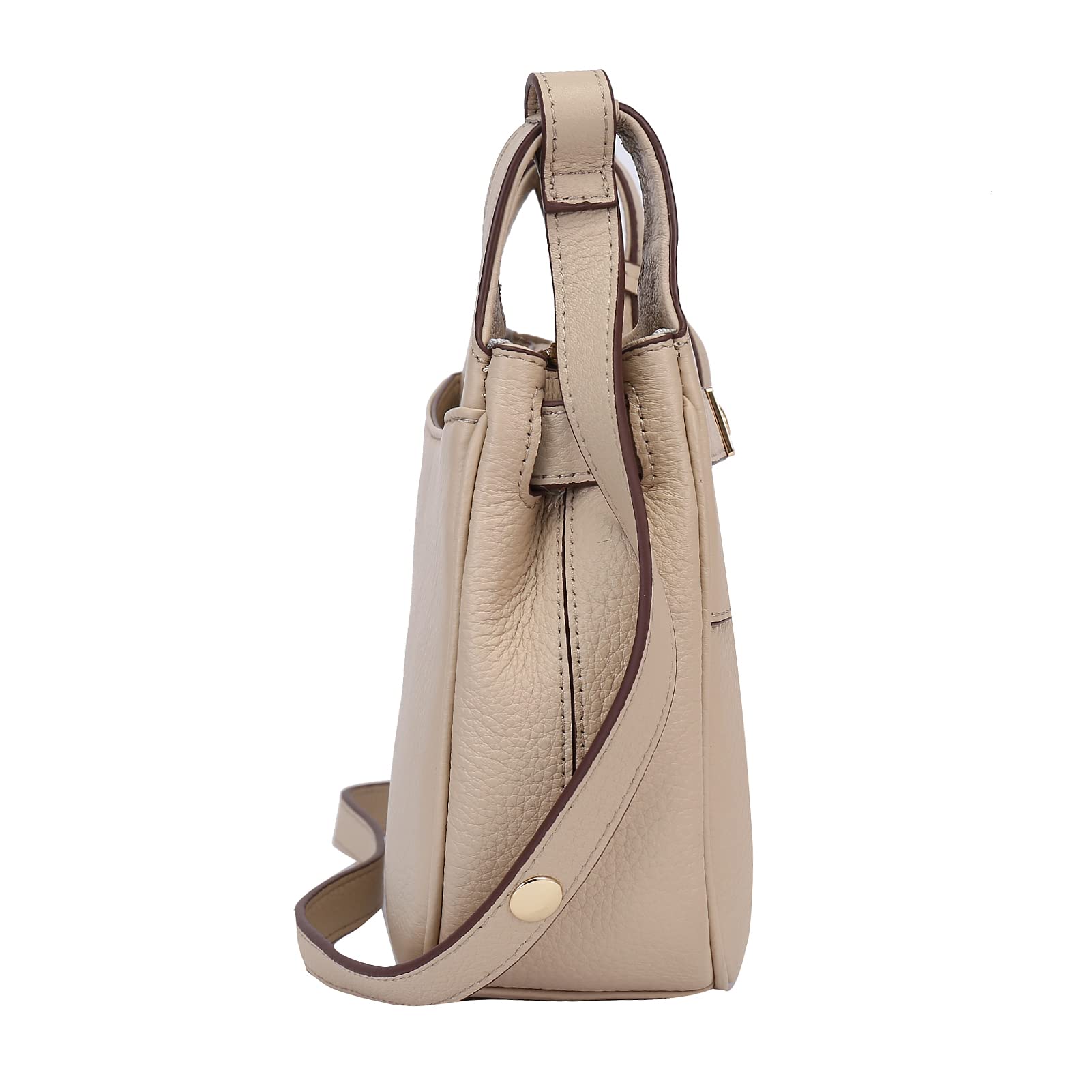 Women's D-Shaped Zipper Shoulder Bag, Multi Compartment Minimalist Style Bag (Apricot)