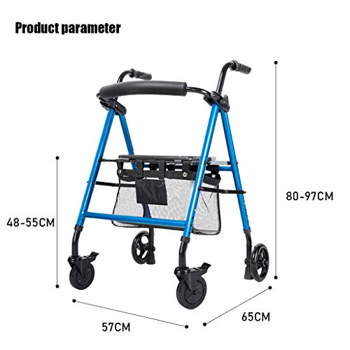 Walker,Rollator 4 Wheel Lightweight Folding Walker Frame with Underseat Basket Adjustable Seat and Handle Height Walking Mobility Aid Foldable Walking aids with Seats and Wheels That fold Outdoor