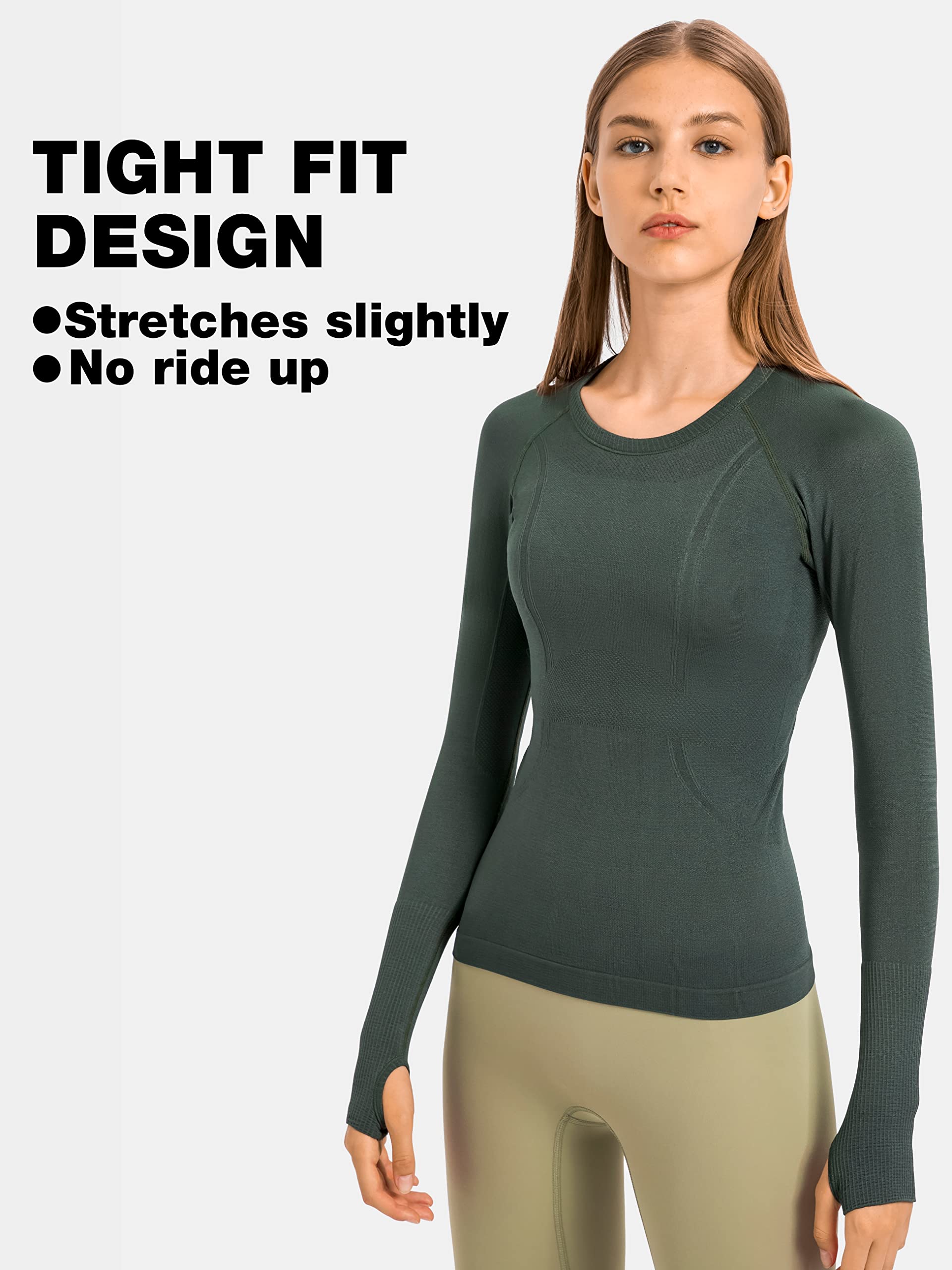 NEPOAGYM Women's Seamless Workout Tops Long Sleeve with Thumb Holes Athletic Shirt Tight Fit(Granite Green,M)