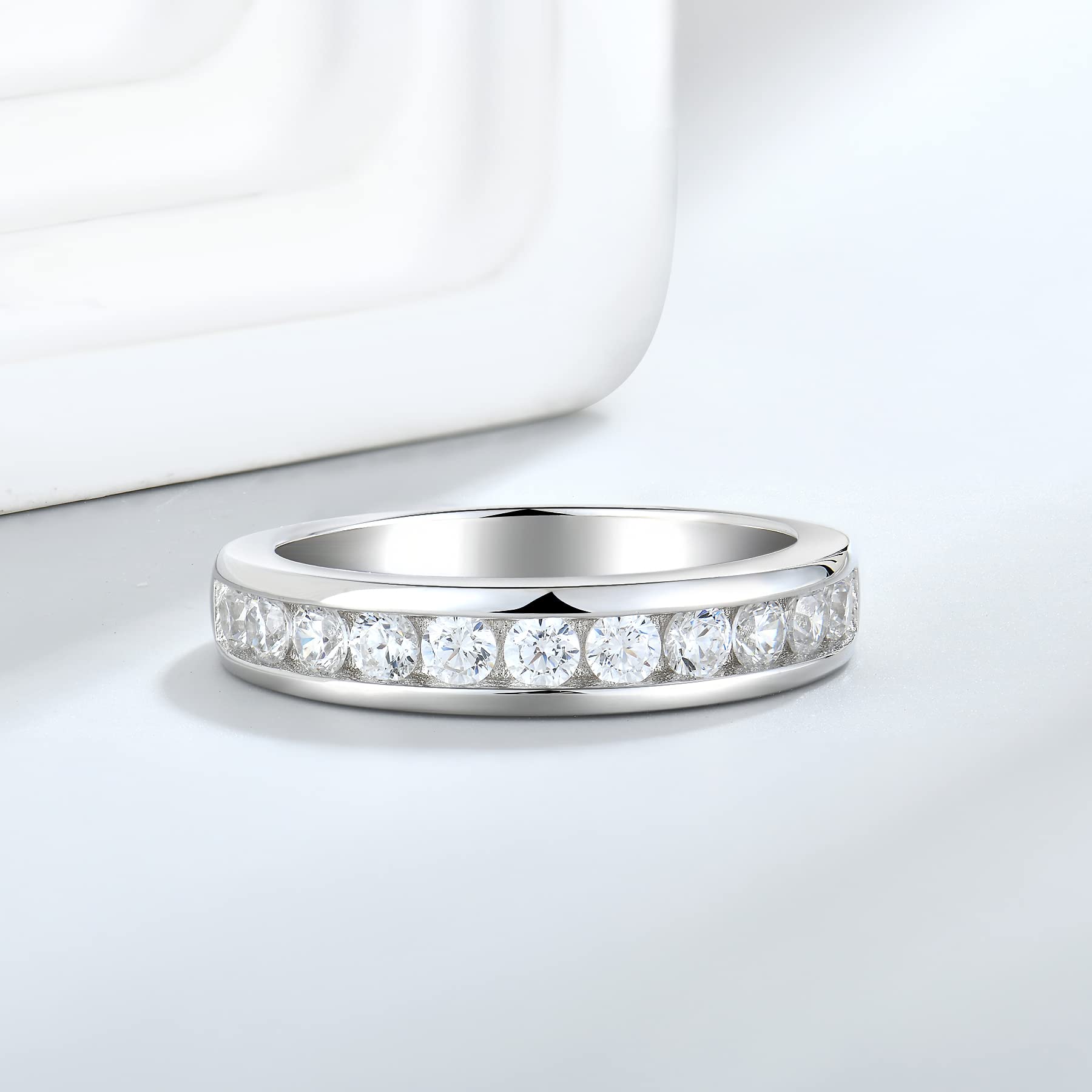 Romieka Rings Eternity Ring 14K White Gold Plated 925 Sterling Silver Cubic Zirconia Anniversary Wedding Engagement Ring,Size5