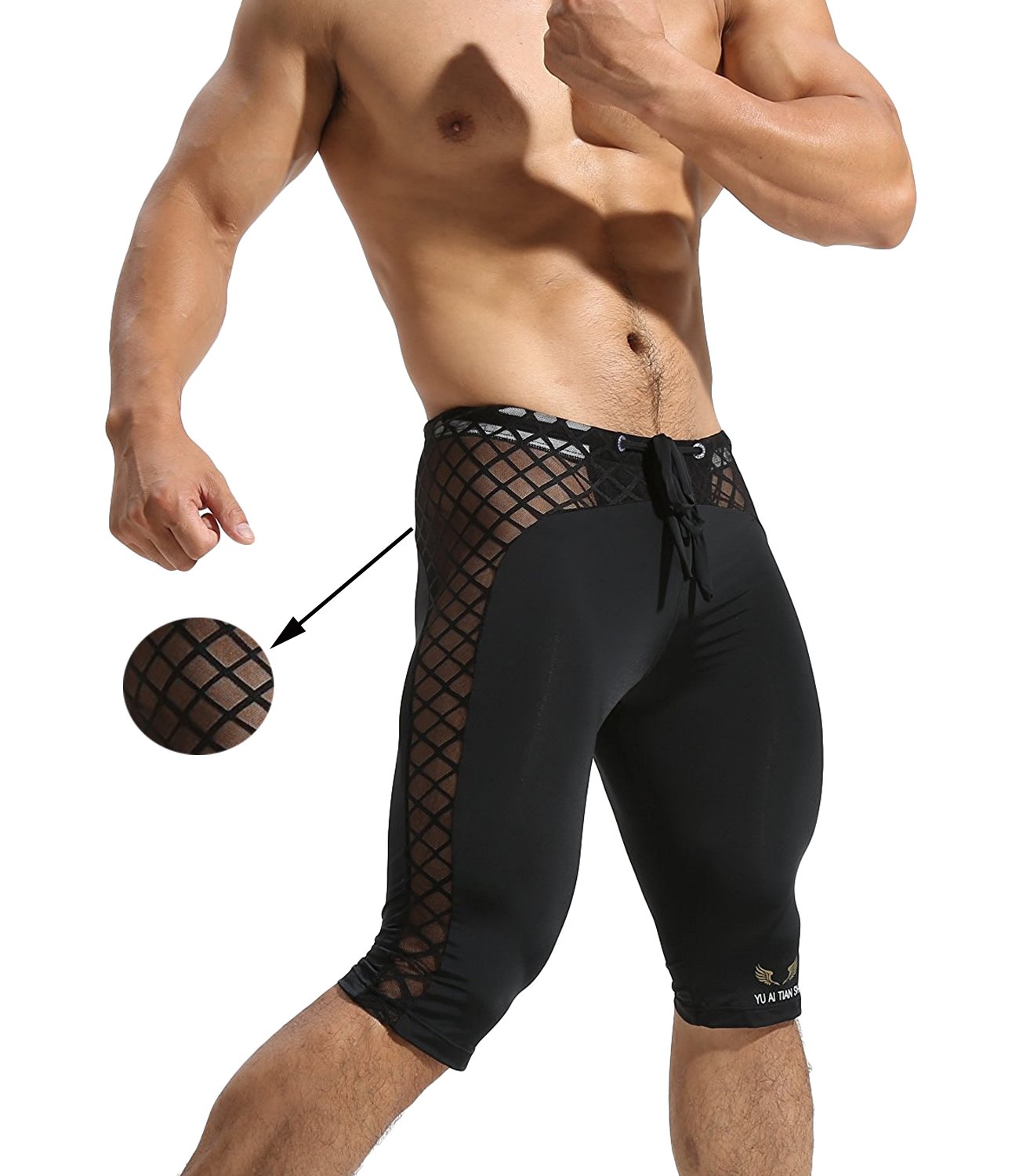 MIZOK Men's Soft Mesh Jammer Swim Suit with Drawstring Black,L