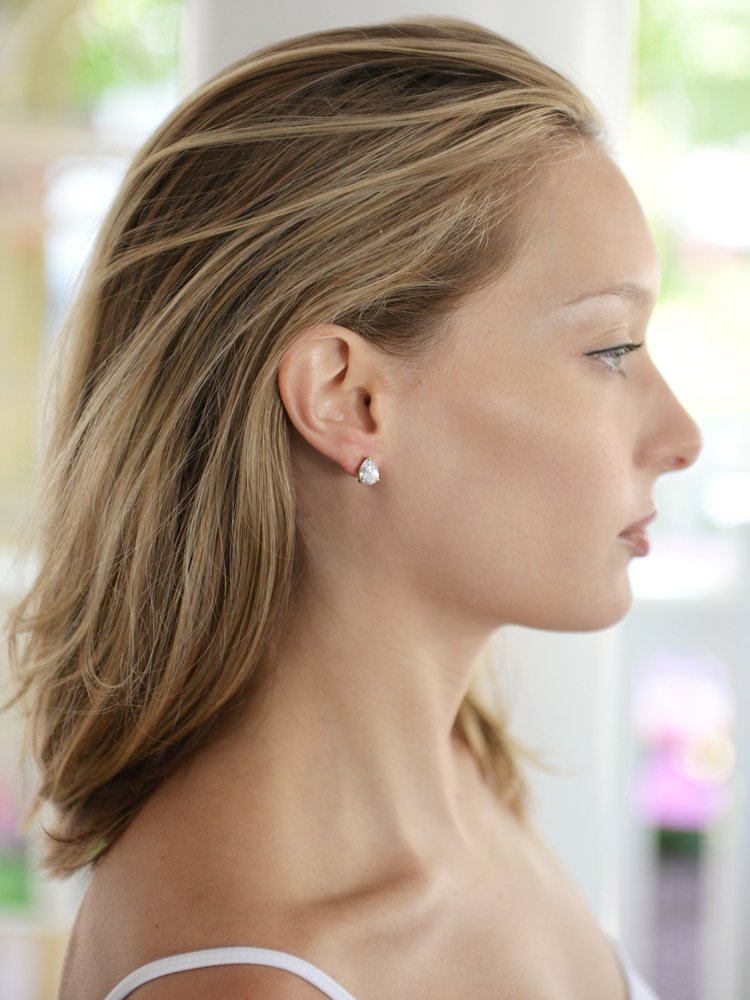 Mariell Gold Cubic Zirconia Clip-On Earrings, Pear Shape CZ Crystal, 2 Carat Imitation Diamond Earring