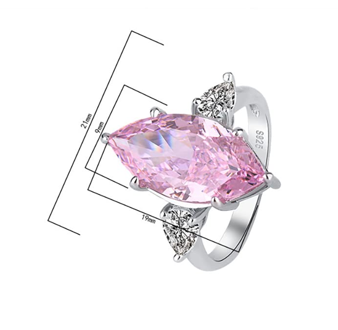S925 Silver Ring Wedding Engagement Ring high Carbon Diamond Pink Diamond Ring Main Stone 9 * 18 Ring Women's Jewelry with Gift Box (S925 Silver 6)