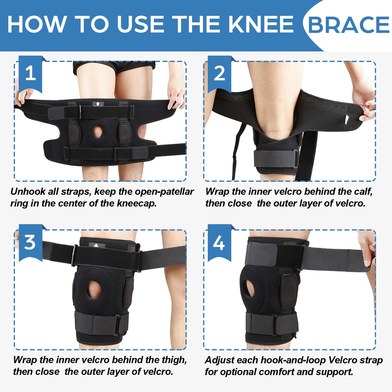 NEENCA Hinged Knee Brace with Side Stabilizers for Maximum Support, Open Patella Compression Knee Support for Meniscus Tear, ACL, PCL, MCL, Joint Pain Relief, Injury Recovery
