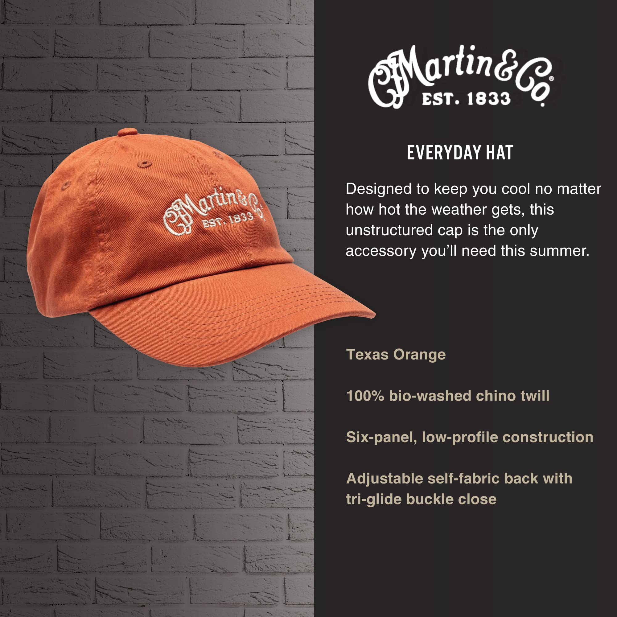 MARTIN Guitar Everyday Hat, Texas-Orange Cap, Adjustable Unisex Baseball Hat for Men and Women