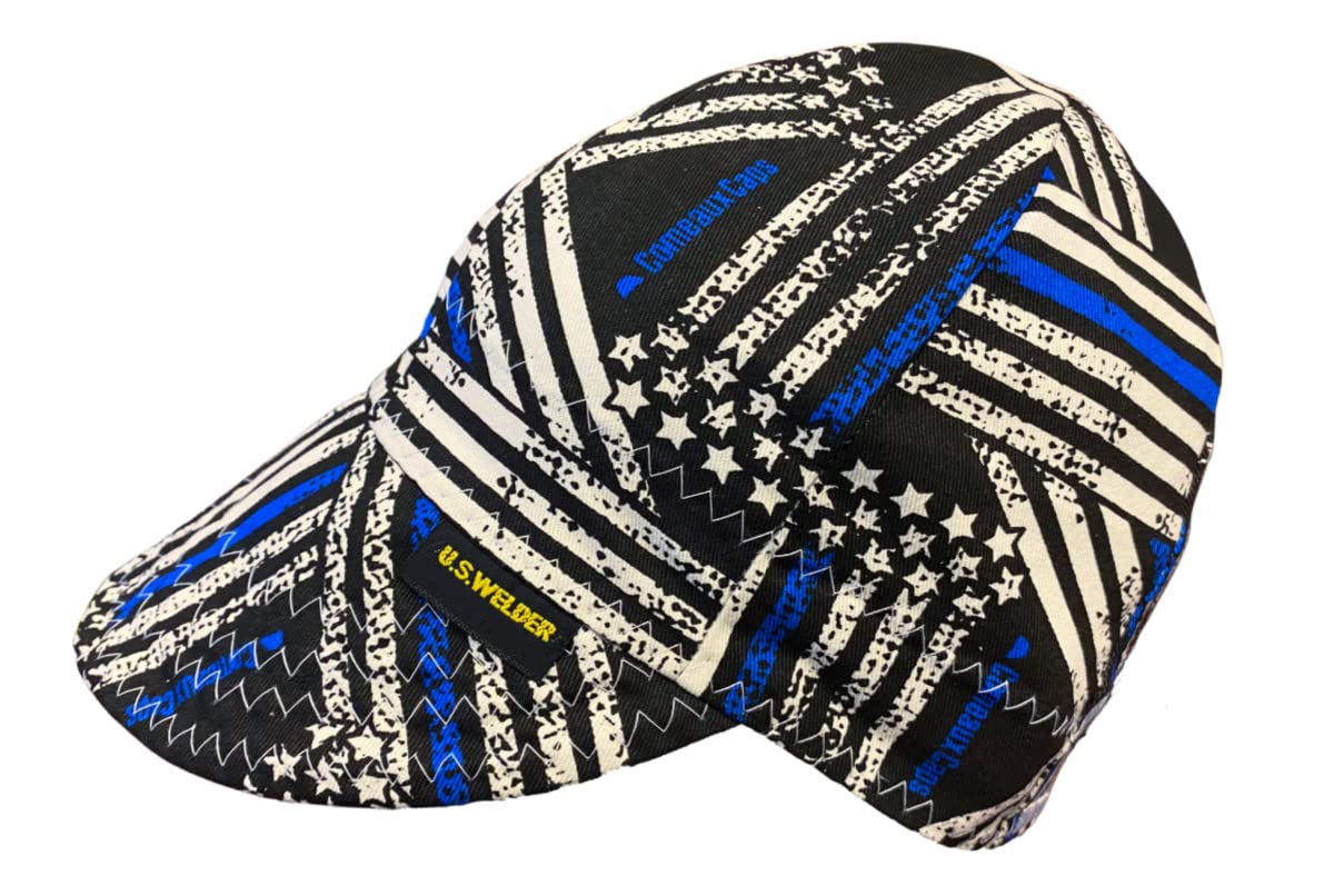U.S. Welder Reversible Welding Cap Flag Print (7 7/8, Black/Blue)
