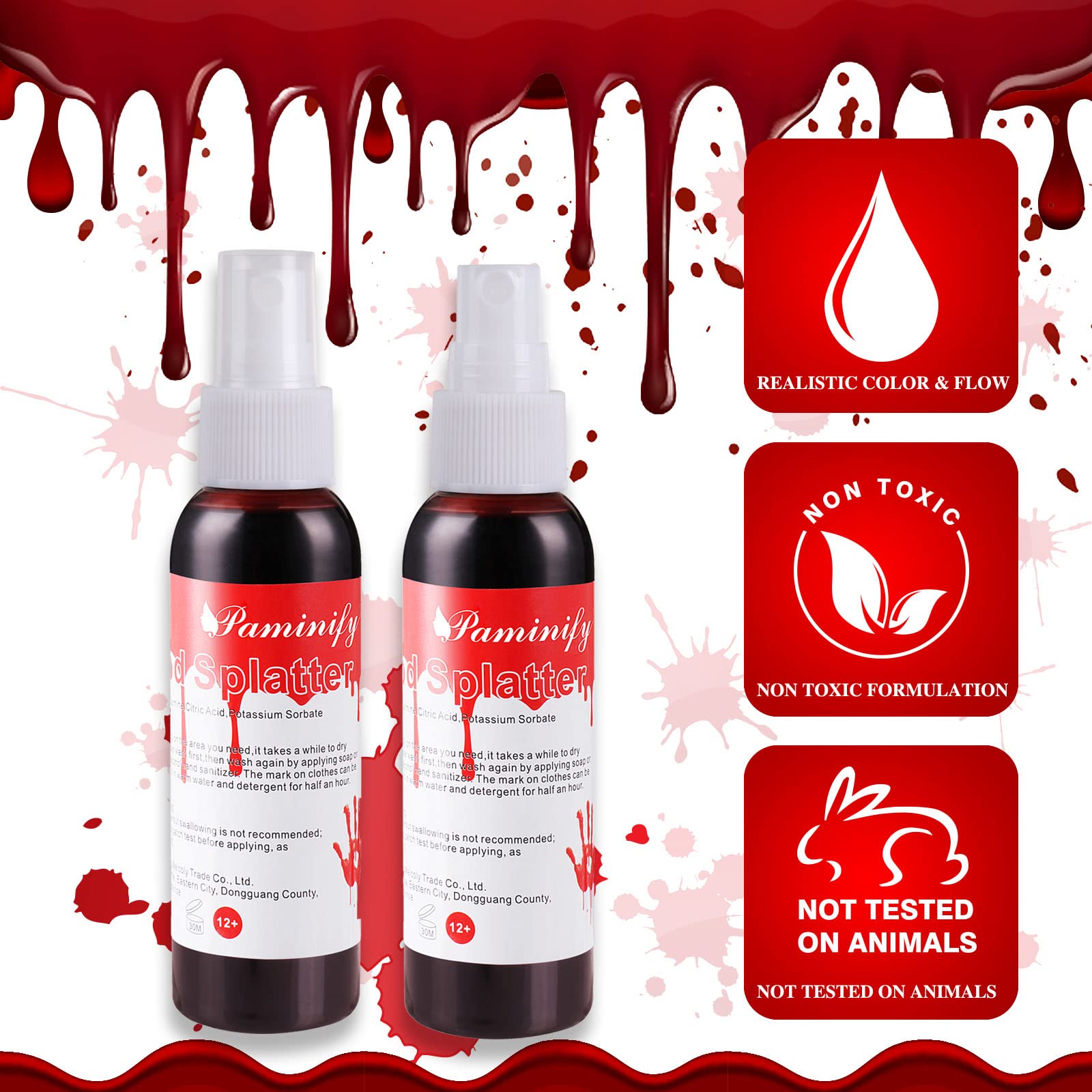 Paminify 2.1oz Fake Blood Spray, Blood Splatter, Halloween Liquid Blood for Clothes, Zombie, Vampire and Monster SFX Makeup & Theater,Dark