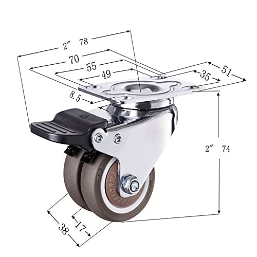 NERILEE 2'' Swivel Casters Wheels,Total Load 500Lbs Heavy Duty Double Row TPE Rubber Castors Wheels,Dolly Wheels for Moving Silent Furniture/Table/Trolley/Workbench