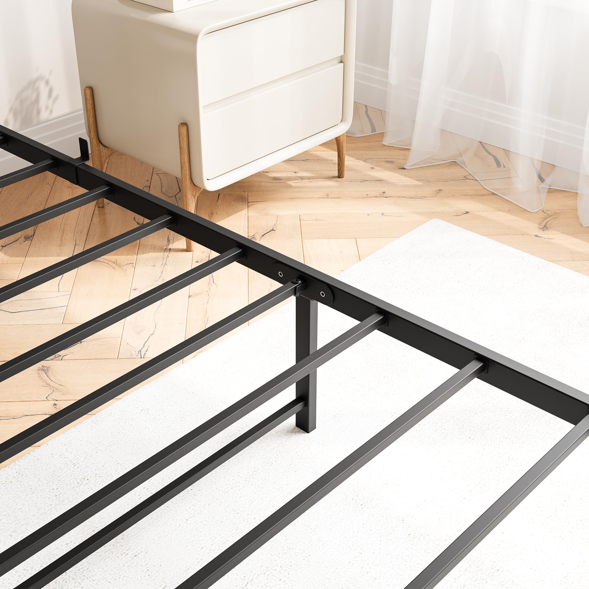 MegaChunk Queen Bed Frame with Storage Headboard, Metal Platform Bed with Charging Station, Bookcase Storage, No Box Spring Needed, Easy Assembly, Noise-Free, Black